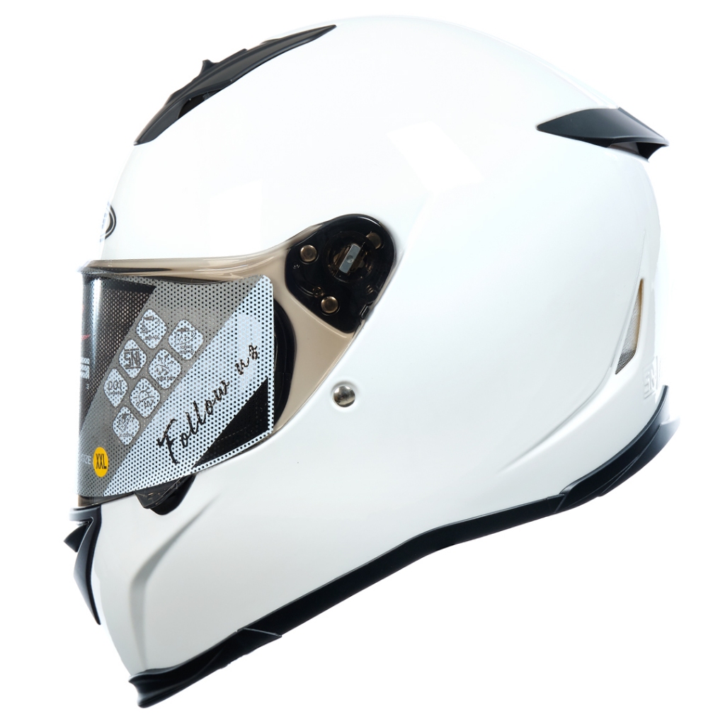 Zeus ZS 822B WHITE GLOSSY FULL FACE SINGLE FLAT VISOR (FREE DARK SMOKE ...