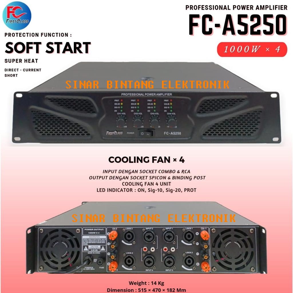 Power AMPLIFIER FIRSTCLASS FCA 5250 FC-A5250 FCA5250 1000 WATT X 4 ...