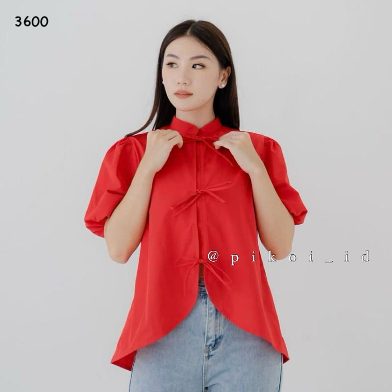 KATUN MERAH Front Tie blouse/tied cotton blouse/modern Women's Red ...