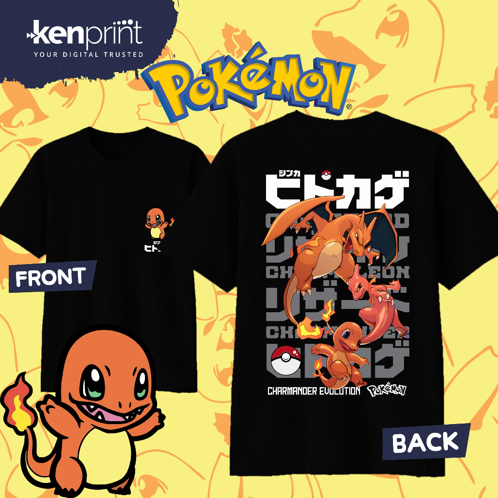 POKEMON T-shirt | CHARMANDER | CHARMELEON | EVOLUTION CHARIZARD | Non ...