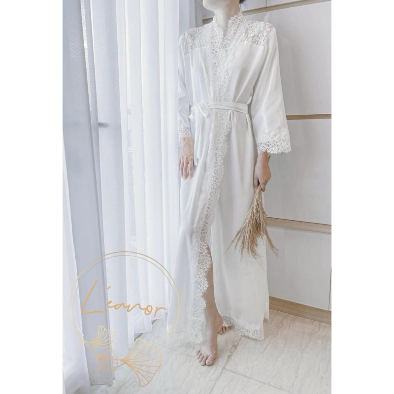 Willow Long Kimono Bride/Bridal Kimono/Satin Kimono/Lace Kimono (No ...