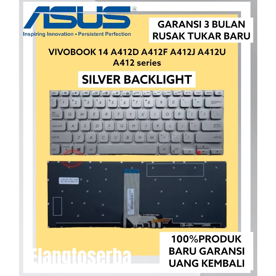 Original ASUS VIVOBOOK 14 A412 A412D A412F SILVER BACKLITE Keyboard ...