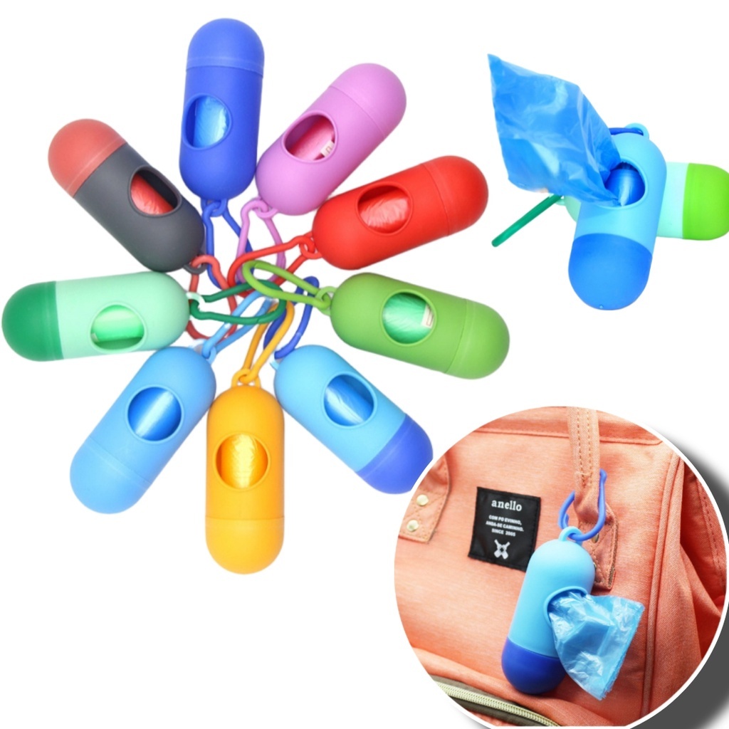 Small poop bag container package for small roll trash bags, bone poop ...