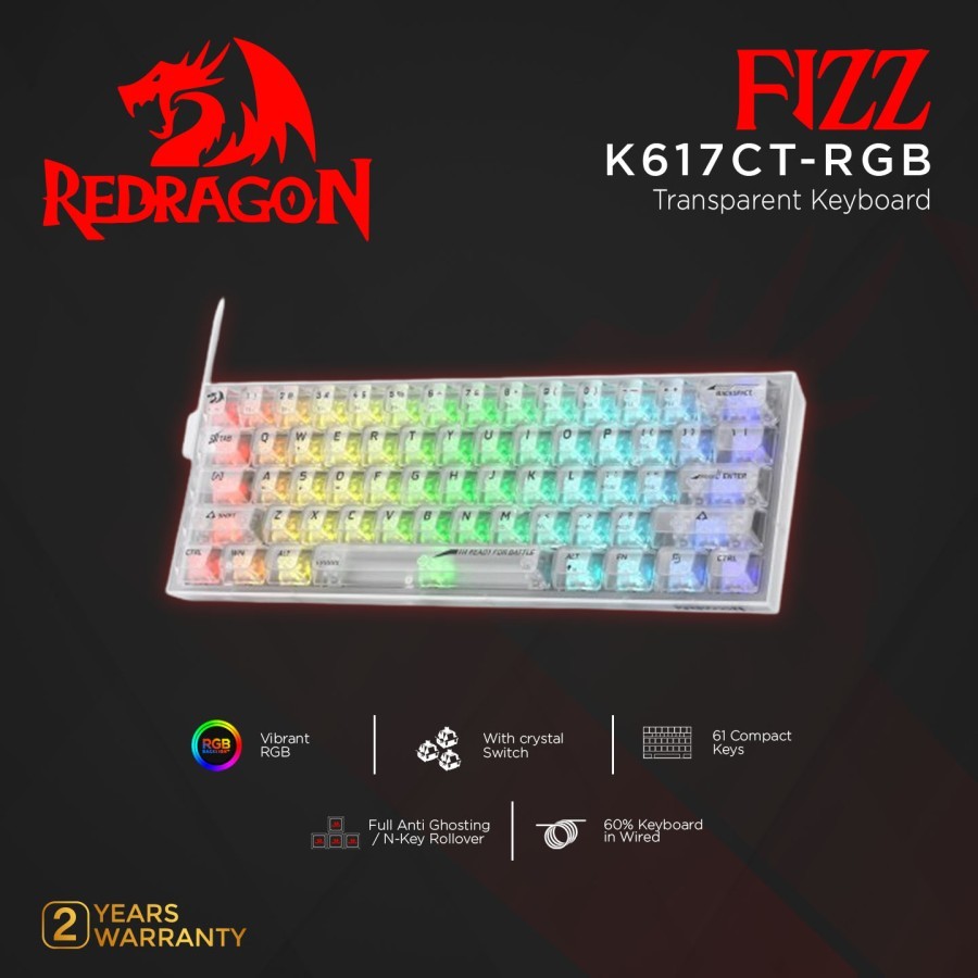 Redragon Mechanical Gaming Keyboard Transparent RGB Fizz - K617CT ...