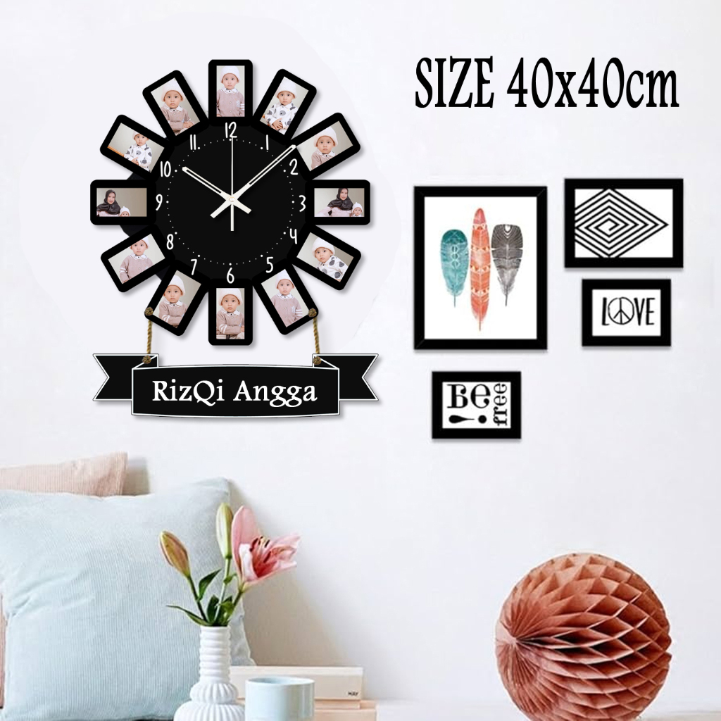 40cm Photo Frame Wall Clock Love Frame Custom Photo Collage Name Photo ...