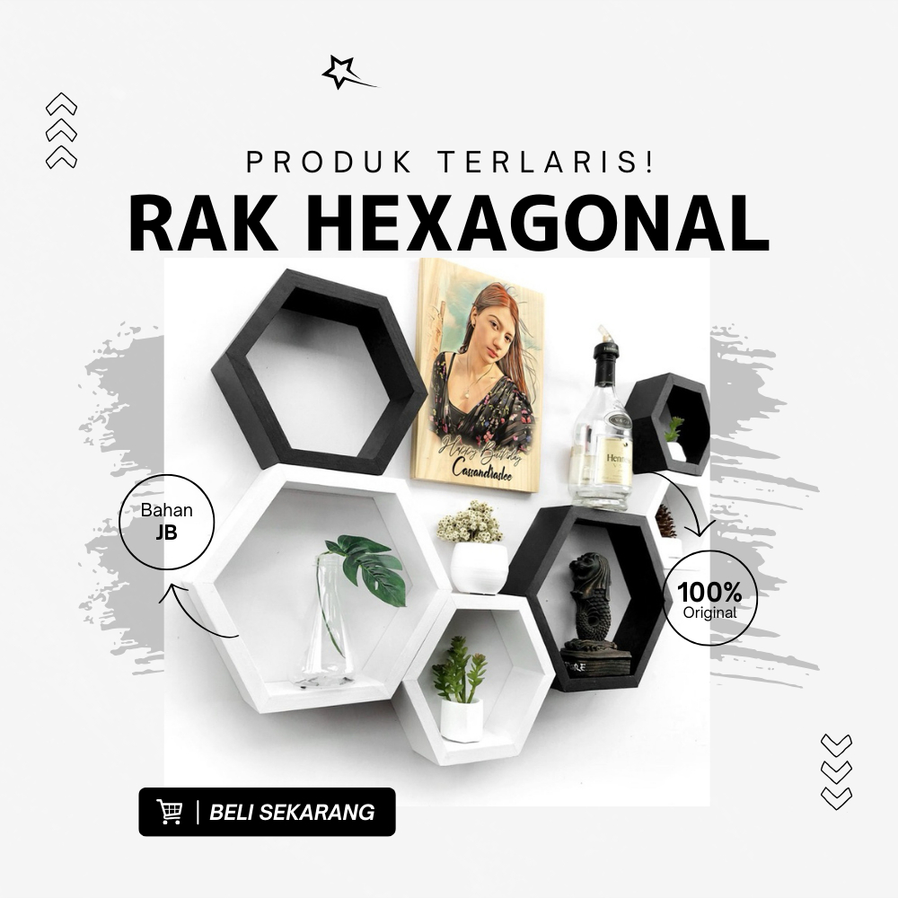 KAYU HIASAN DINDING Hexagonal Shelf Wall Decoration Aesthetic Dutch ...