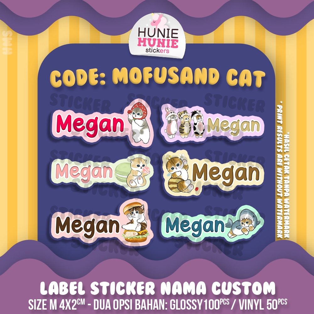 Custom Name Label Sticker - Mofusand Mofu Sand Mofusan Cat Cat (100pcs ...