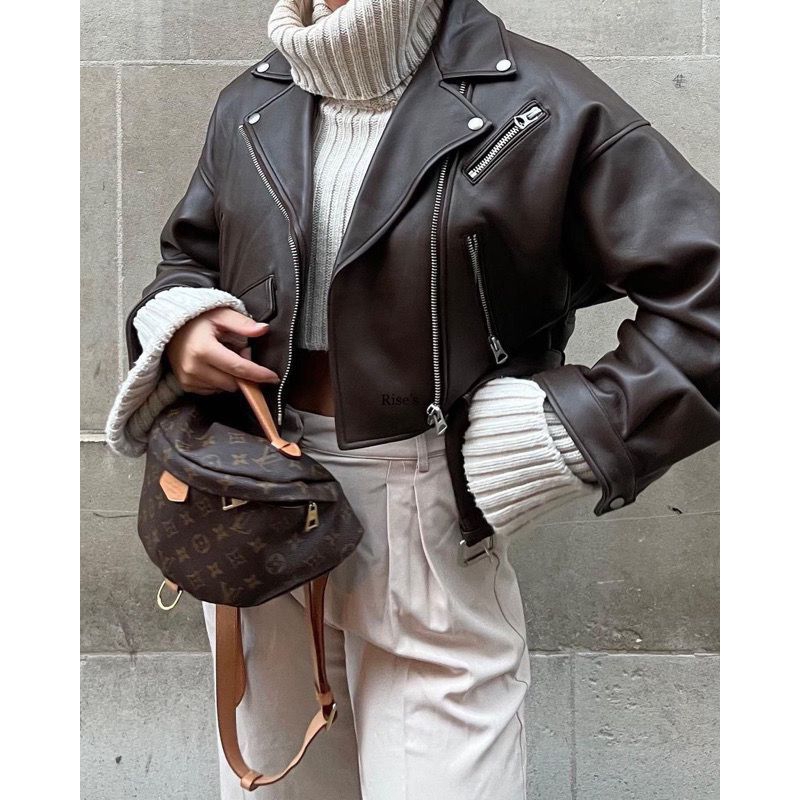 Leather Jacket Plus Belt Oversized Cropped Fashion Leather Jacket ...