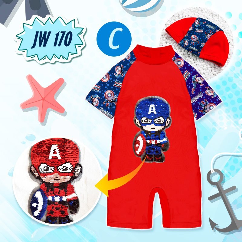 Spiderman SEQUIN SWIMWEAR+CAP/CAPTAIN SWIMWEAR/JW 170 SEQUIN Swimsuit ...