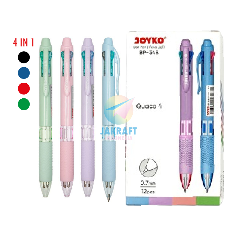 (12 Pcs) WHOLESALE 4 Color Ballpoint Pens in 1 JOYKO BP-348 QUACO 4 ...