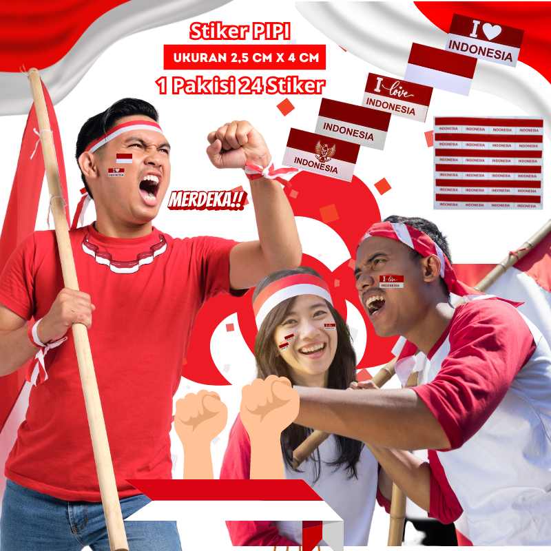 MERAH Garuda I Love Indonesia Red and White Flag Face Sticker Cheek ...