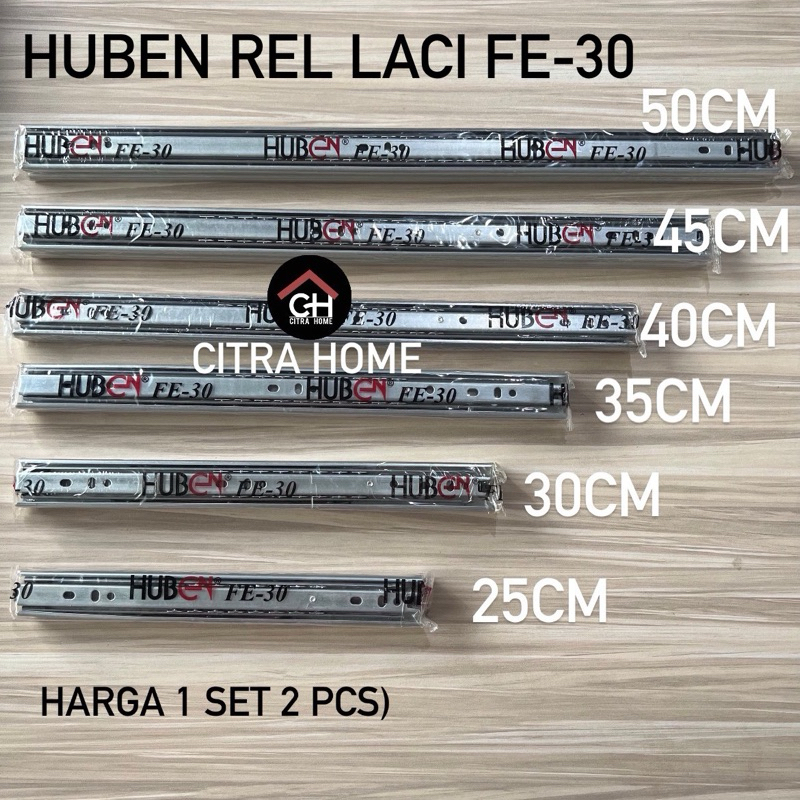 Huben FE-30 Full Extension Double Track Drawer Rail 25cm 30cm 35cm 40cm ...