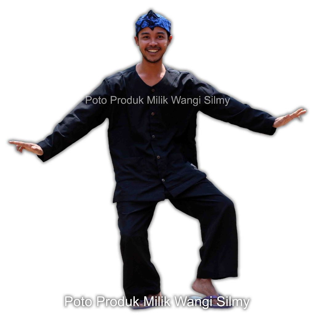 Pangsi Suit, Plain Black Sundanese Traditional Clothes Plus Blangkon ...