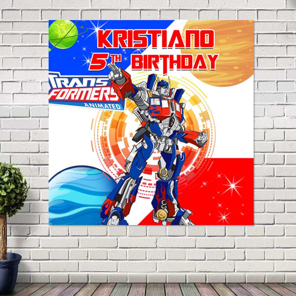 Transformer Optimus Cartoon - Flexi Birthday Banner Backdrop/Birthday ...