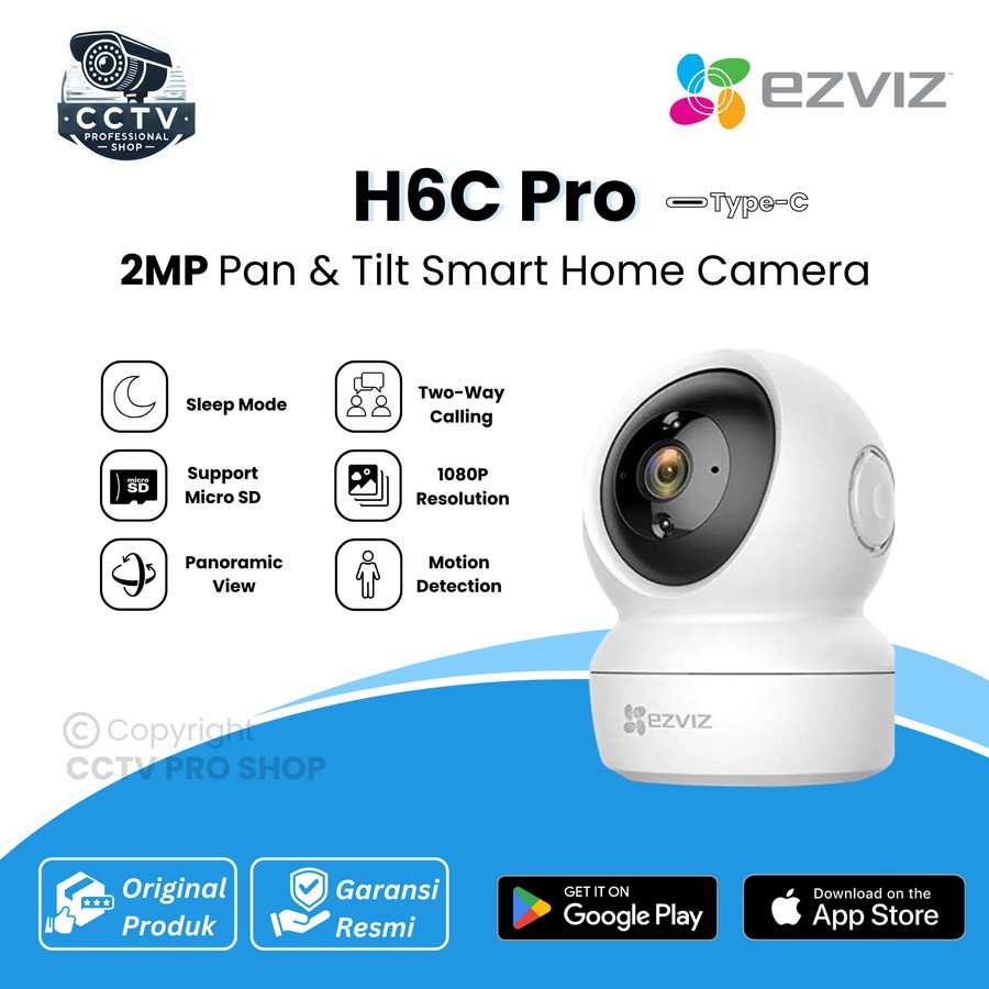 Ip Camera Ezviz Camera CCTV H6c Pro 2MP Pan & Tilt Smart Home Camera ...