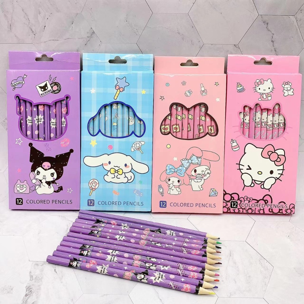 Colored Pencil Set contains 12 Sanrio Kuromi Melody Character Coloring ...