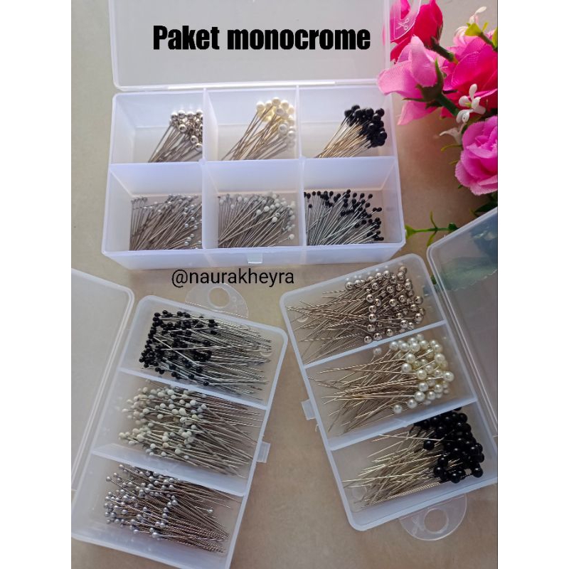 Monochrome hijab pin package / hijab kit contains black, white, silver ...