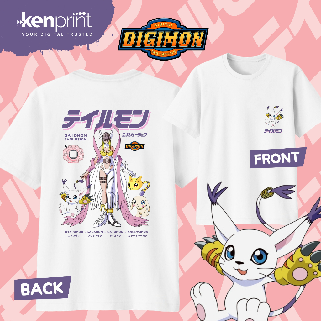 Digimon ADVENTURE T-shirt | Evolution GATOMON | Evolution TAILMON | Non ...