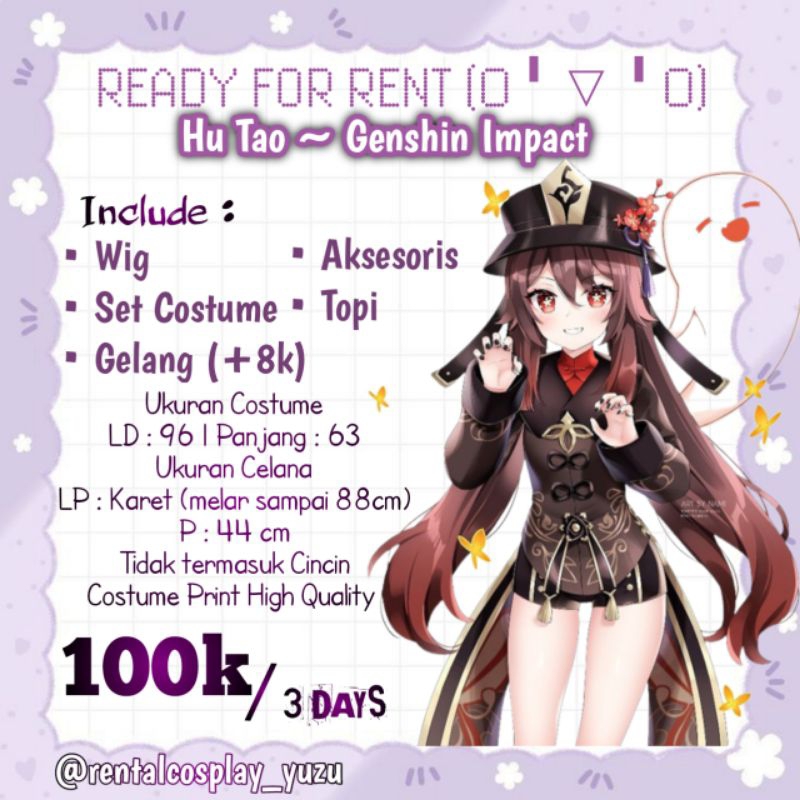 (RENTAL/ Rent) COSTUME HU TAO HUTAO GENSHIN IMPACT COSPLAY ANIME ...