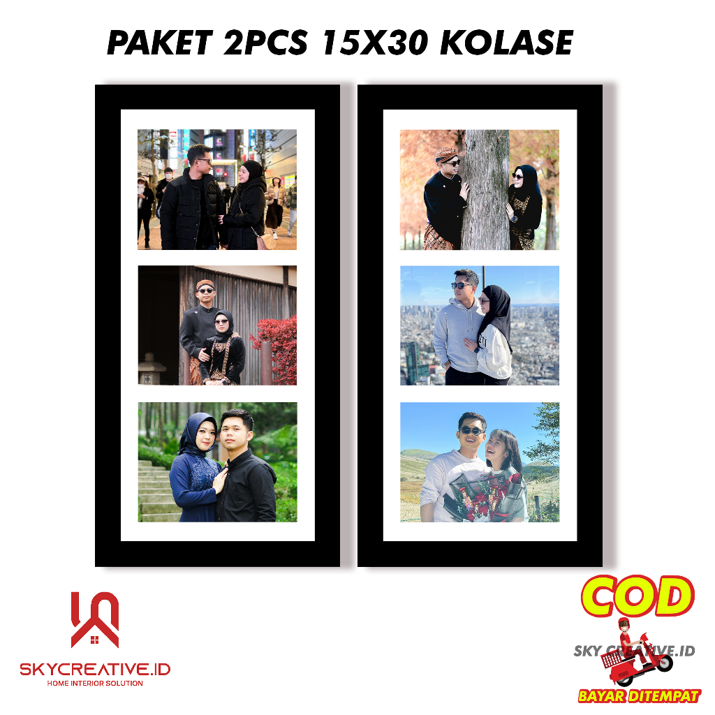 2pcs COLLAGE PHOTO PRINTING + MDF FRAME 15X30 CM Mounted on Modern Wall ...