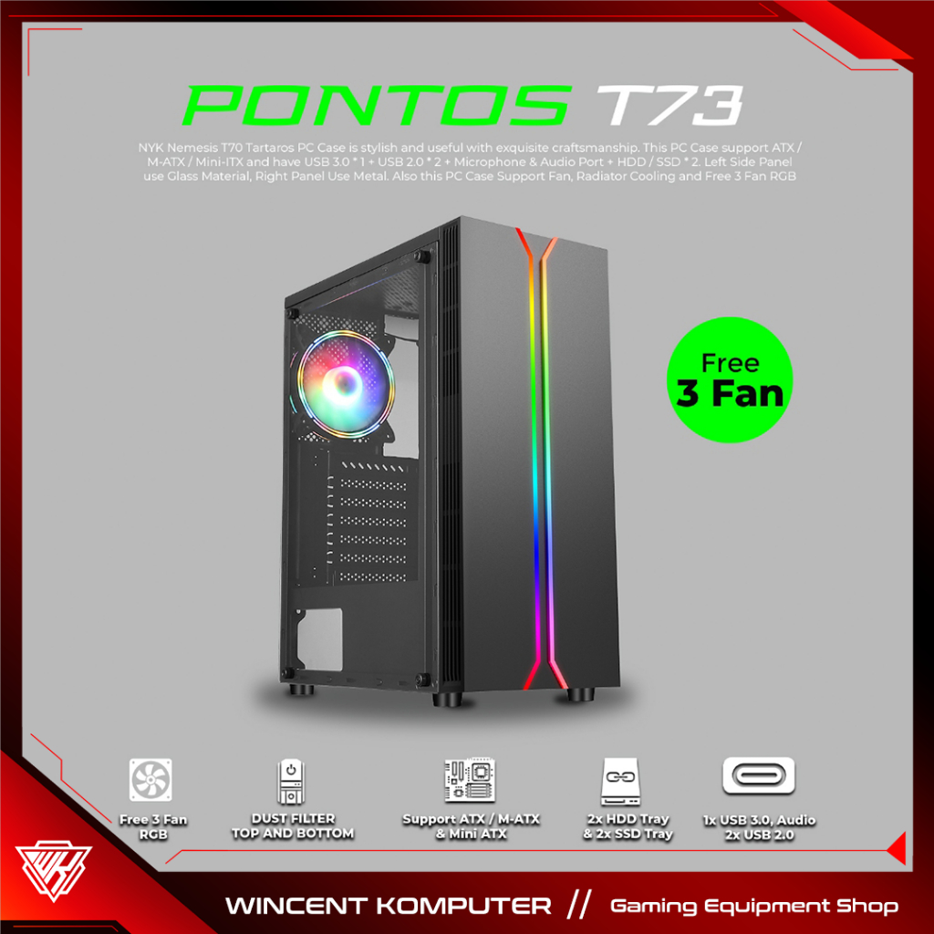 NYK T73 Pontos ATX Include 3Fan RGB Gaming PC Case | Shopee Singapore