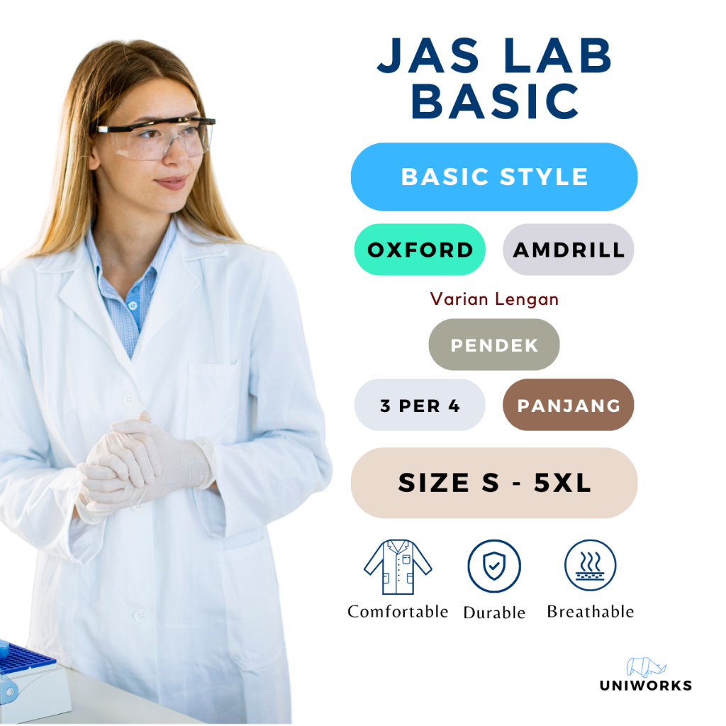 Uniworks Lab Coat Basic Series Laboratory Coat Original Oxford Material and American Drill ...
