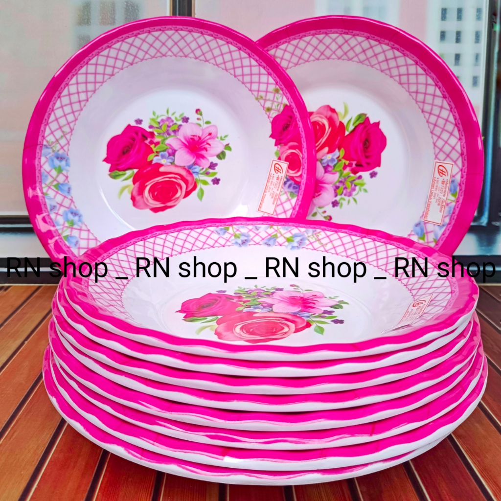 6 pcs threaded concave melamine plates, concave dinner plates | Shopee ...