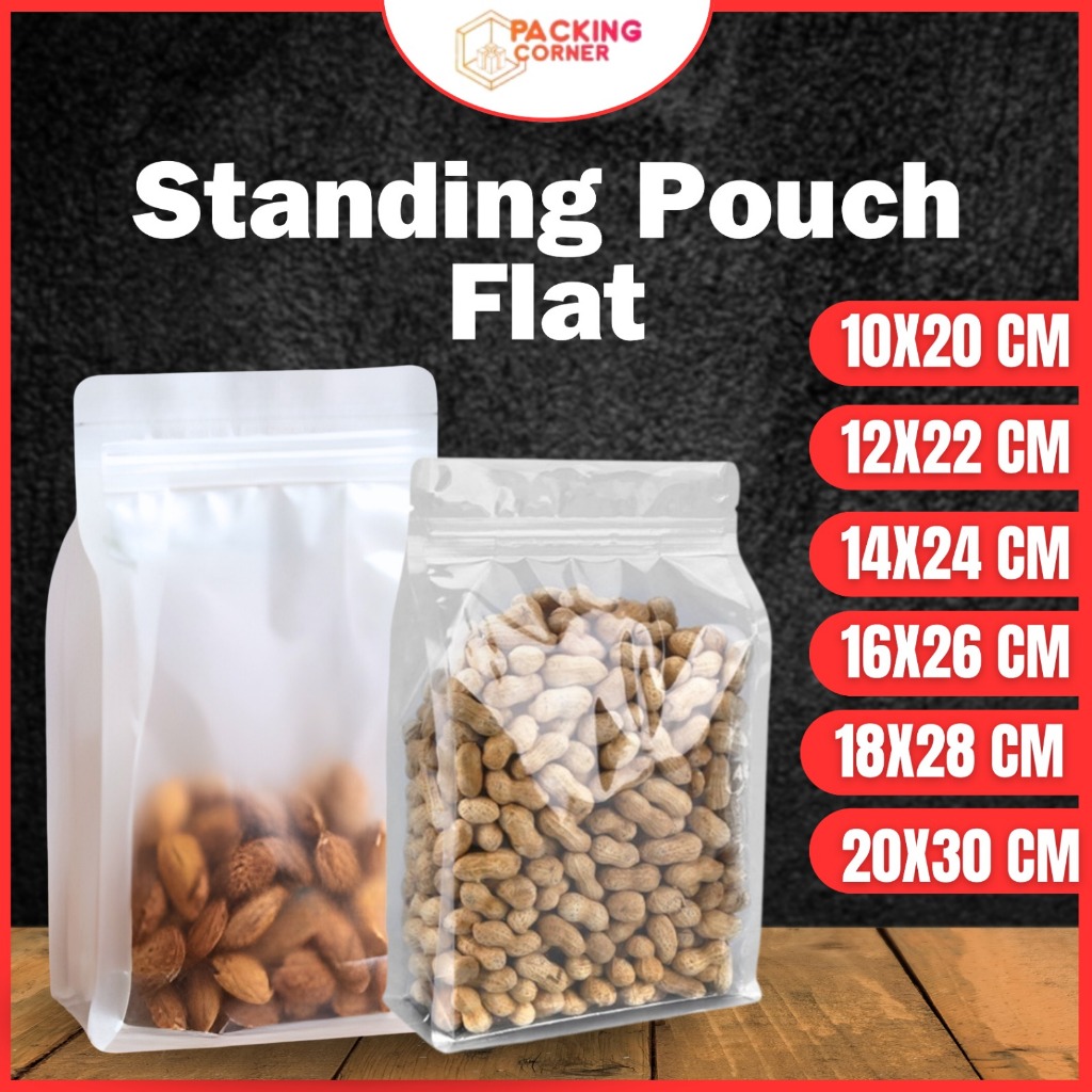 Standing Pouch Flat Bottom Matte Transparent 10x20 12x22 14x24 16x26 ...