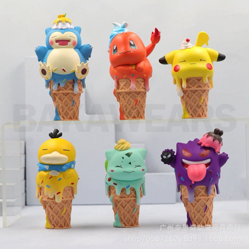 Pokemon ICE CREAM Anime Display Figures: Pikachu, Charmander, Squirtle ...