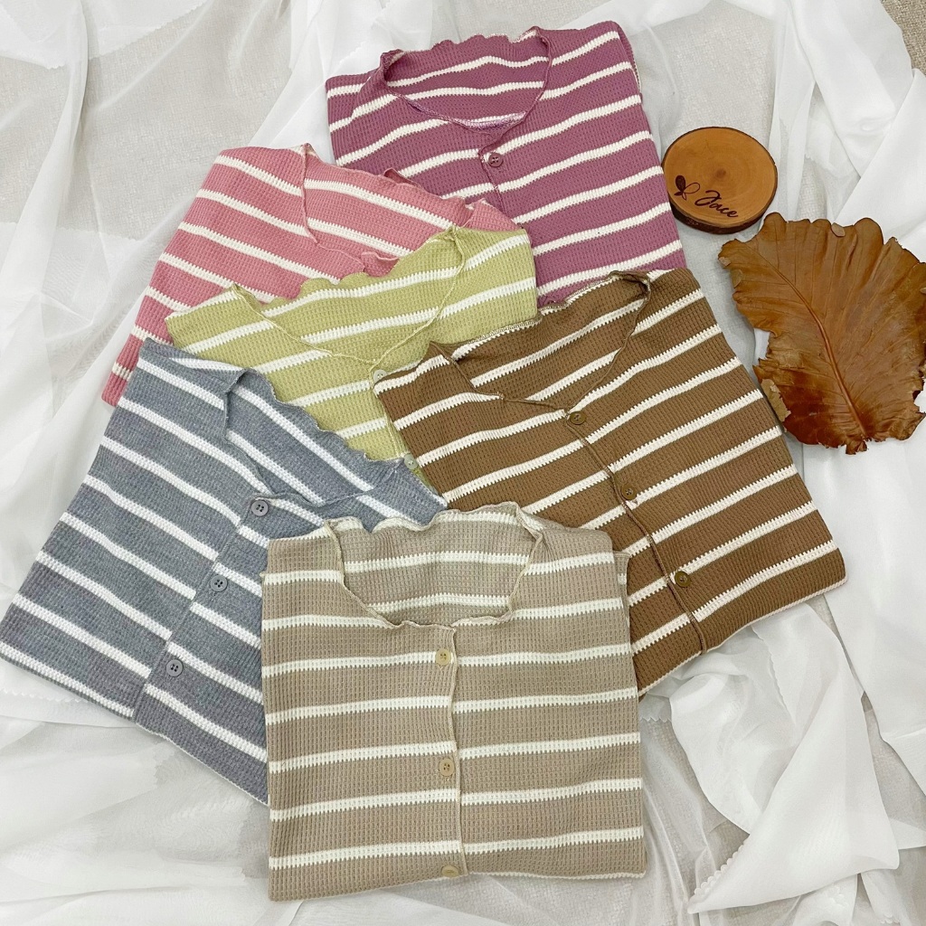Jace KNITTED CARDIGAN Waffle Striped Stripe Blaster Stripe Waffle Crop ...