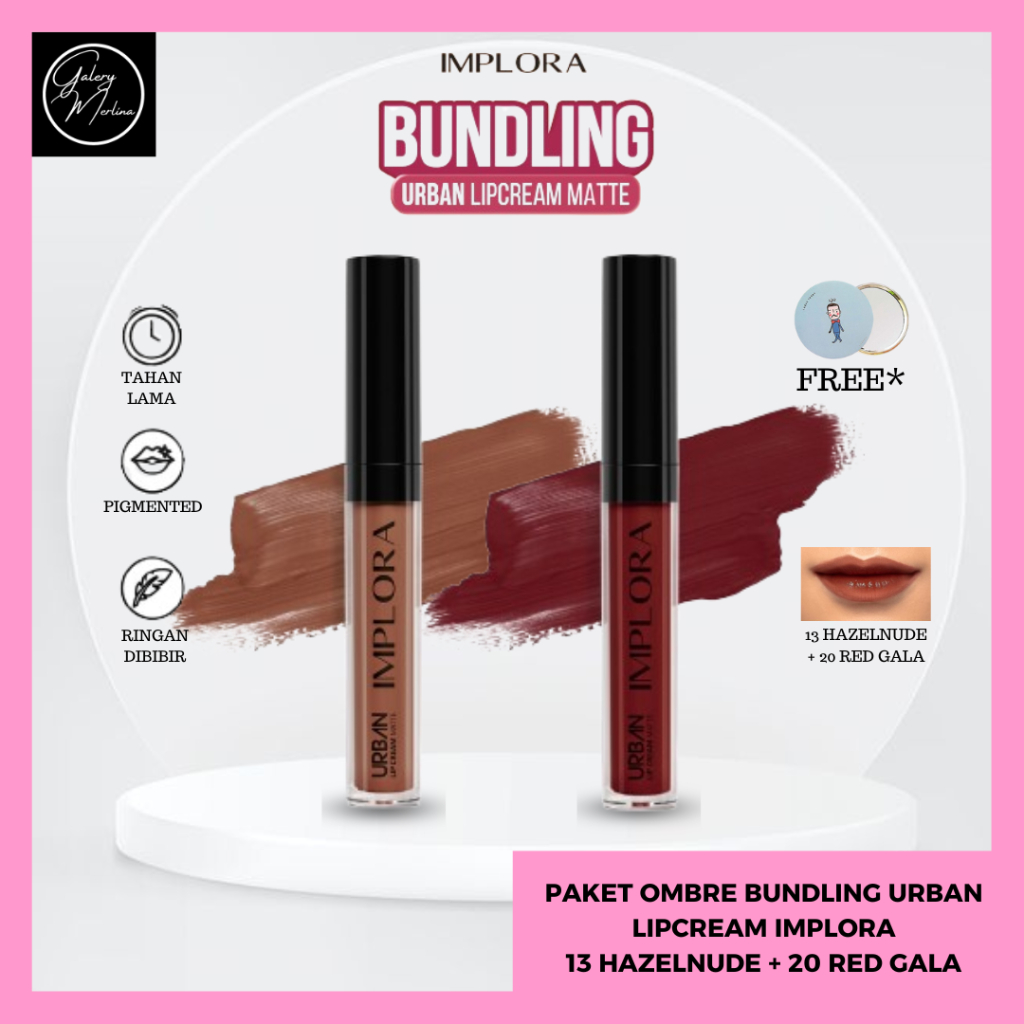 Ombre Bundling Package Implora Urban Lipcream 13 Hazelnude + 20 Red ...
