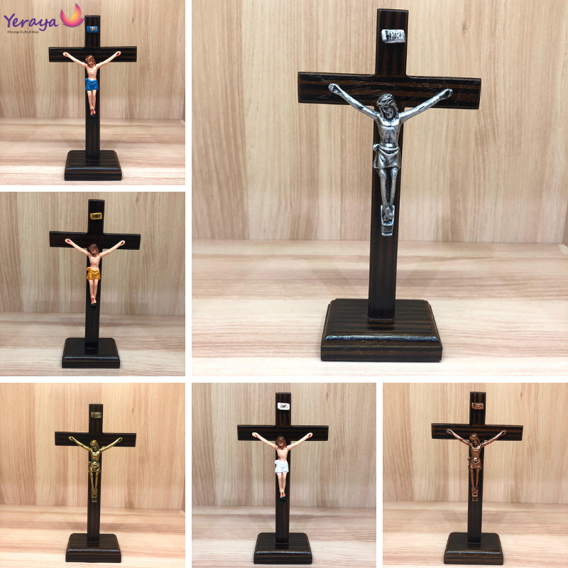 KAYU 22cm Fiber Corpus Teak Wood Catholic Sitting Cross - Spiritual ...