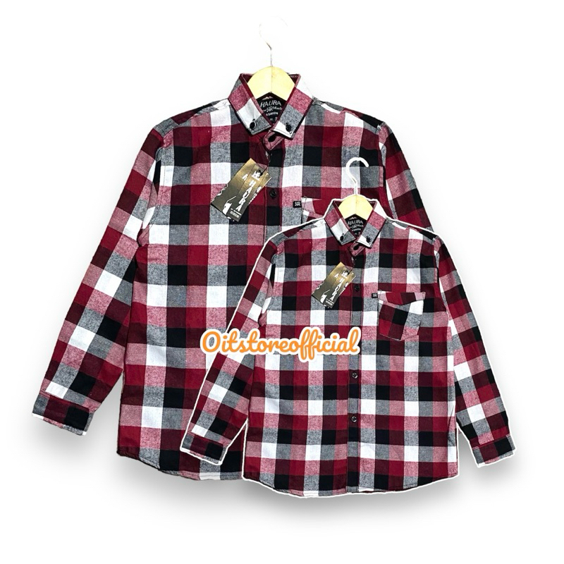 KEMEJA MERAH Father Son Couple Flannel Shirt with 3D Red Checkered ...
