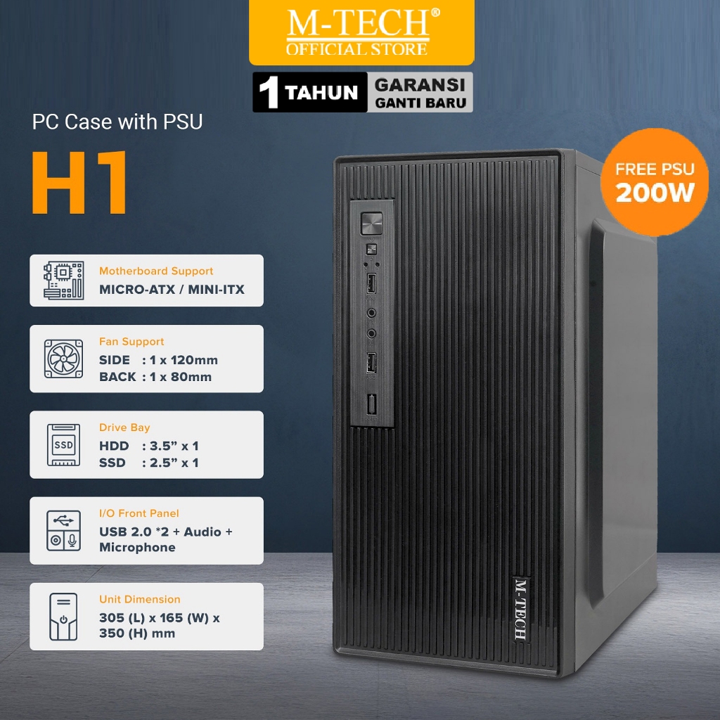 Mtech Casing PC Case Computer H1 with PSU 200W | Shopee Singapore