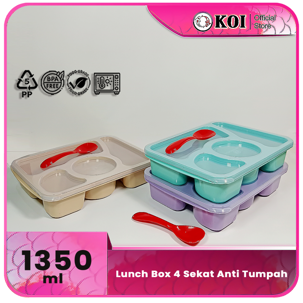 Koi Official- Pastel Color 4-Separated Spill-Proof Lunch Box - Plastic ...