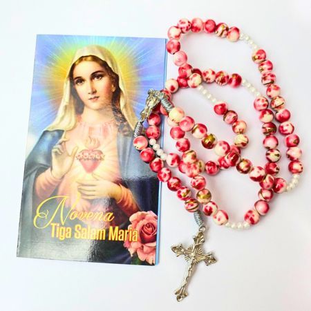 A package of 77 Our father pink rosary with gold motif + three greeting ...