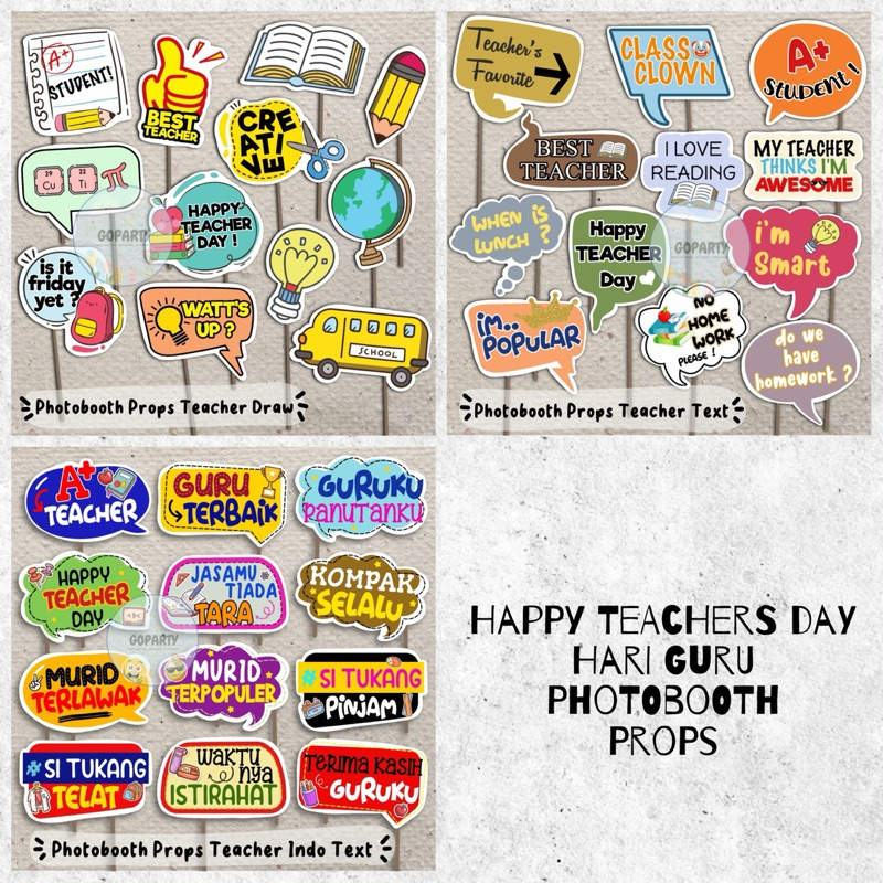 PHOTOBOOTH PROPS HAPPY TEACHER DAY SCHOOL TEACHER'S DAY PHOTO STICK ...