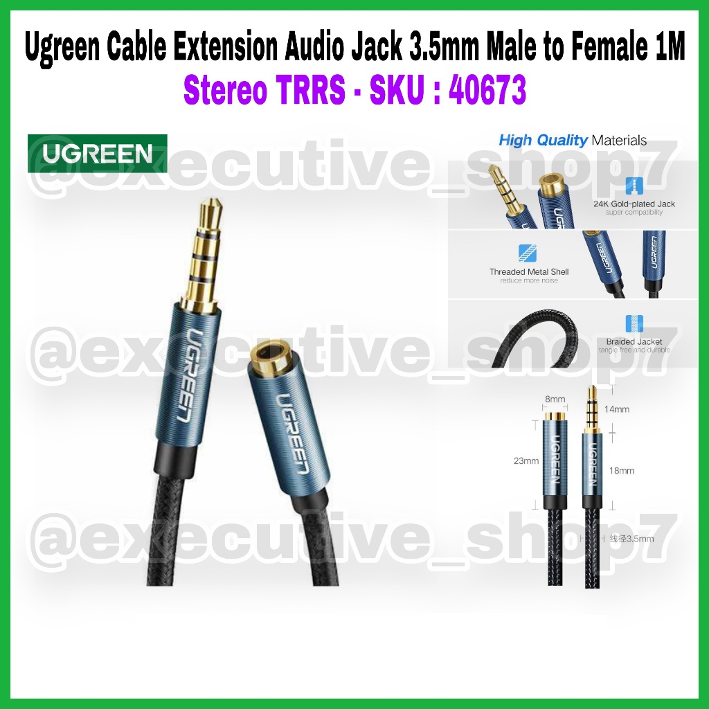 Ugreen Cable Extension Audio Jack 3.5mm Male to Female 1M - Stereo TRRS ...