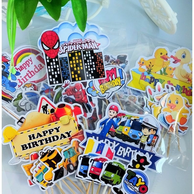 Cake topper, character topper, happy birthday topper, topper, stick and ...
