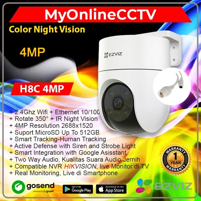 EZVIZ H8C 4MP Pant & Tilt CCTV Outdoor Wifi IP Camera Color Night ...