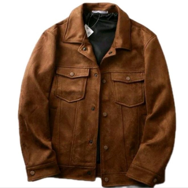 Premium Suede Men's Boxy Trucker Jacket | Shopee Singapore