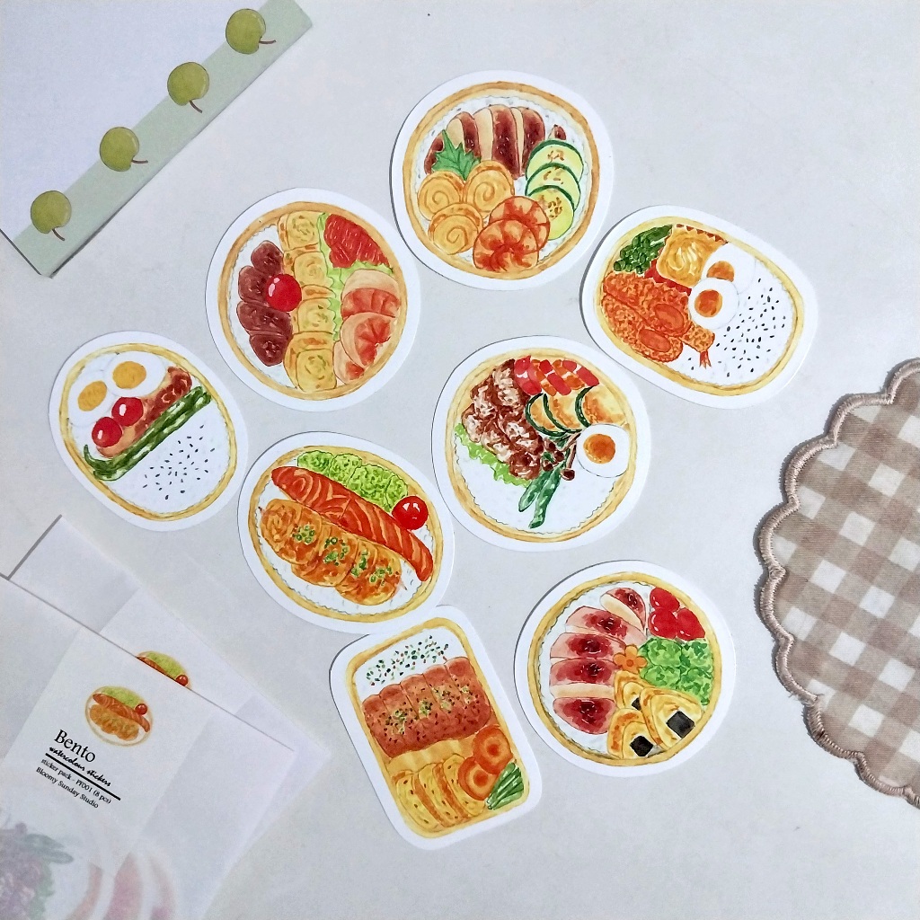 Bento / Food Sticker Pack / Illustration Sticker / Die Cut Sticker ...