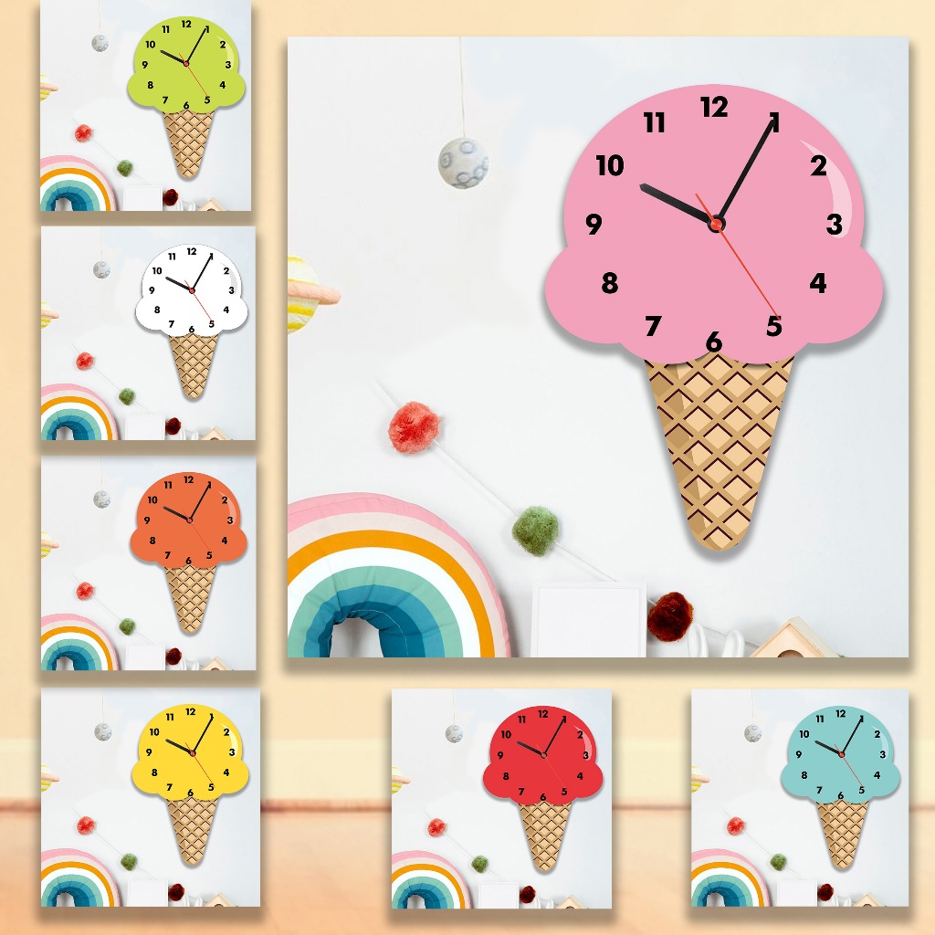 Cute Carved Ice Cream Wall Clock - Cheerful Design for Children's Rooms ...
