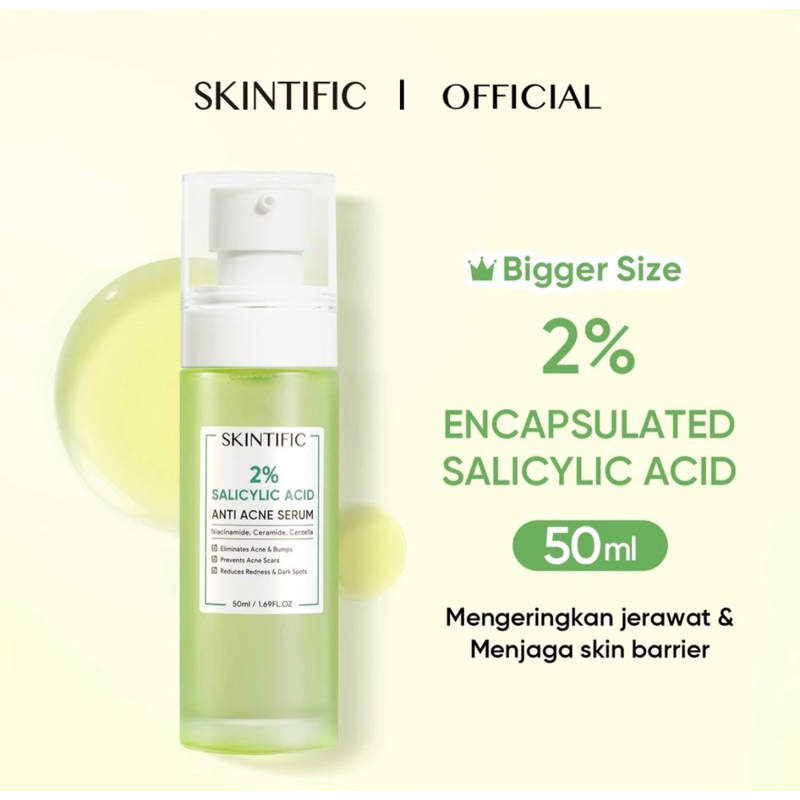 HIJAU SKINTIFIC 2% SALICYLIC ACID ANTI ACNE SERUM 50 ML NIACINAMIDE ...