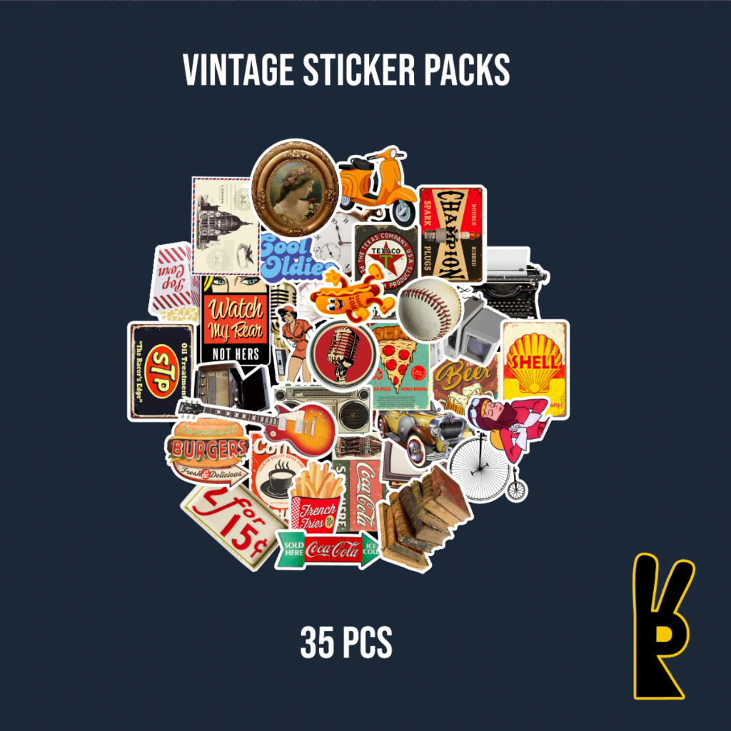 Vintage Sticker Pack 35Pcs | Suitcase Instrument Helmet Laptop Sticker ...