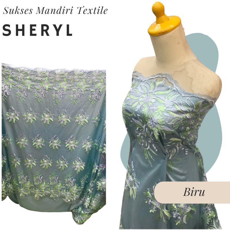 [SHERYL] Blue floral brocade tulle Tile | Price 1⁄2 meter = 50 cm ...