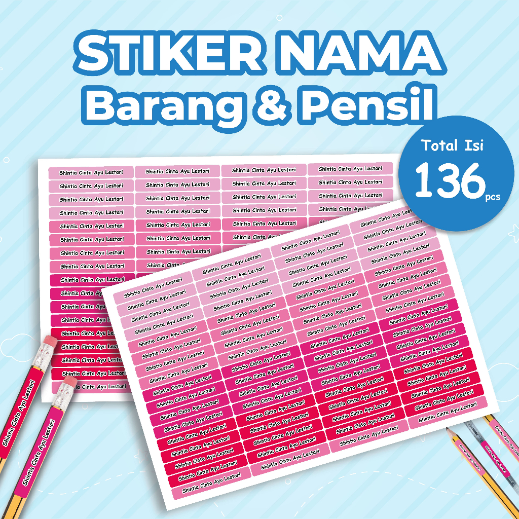 136PCS PENCIL STATIONERY LABEL STICKERS CAN ADD NAME / NAME LABEL ...