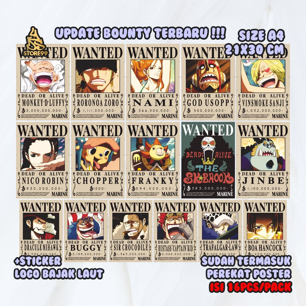 [16pcs] Update!!! New One Piece Bounty Poster After Wanokuni | Shopee ...