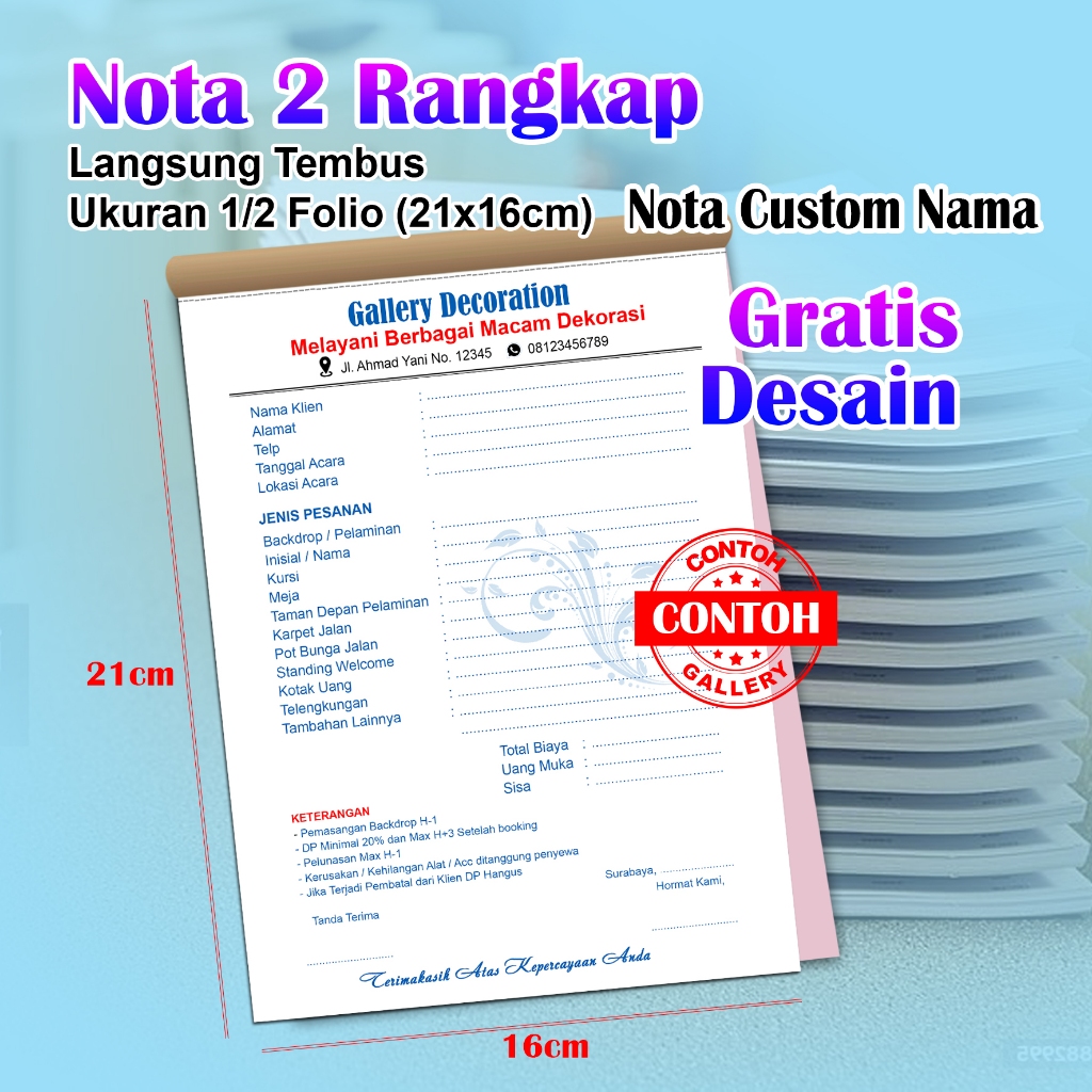 2 ply note 1/2 Folio Duplicate Note Custom Shop Note Print Your own ...