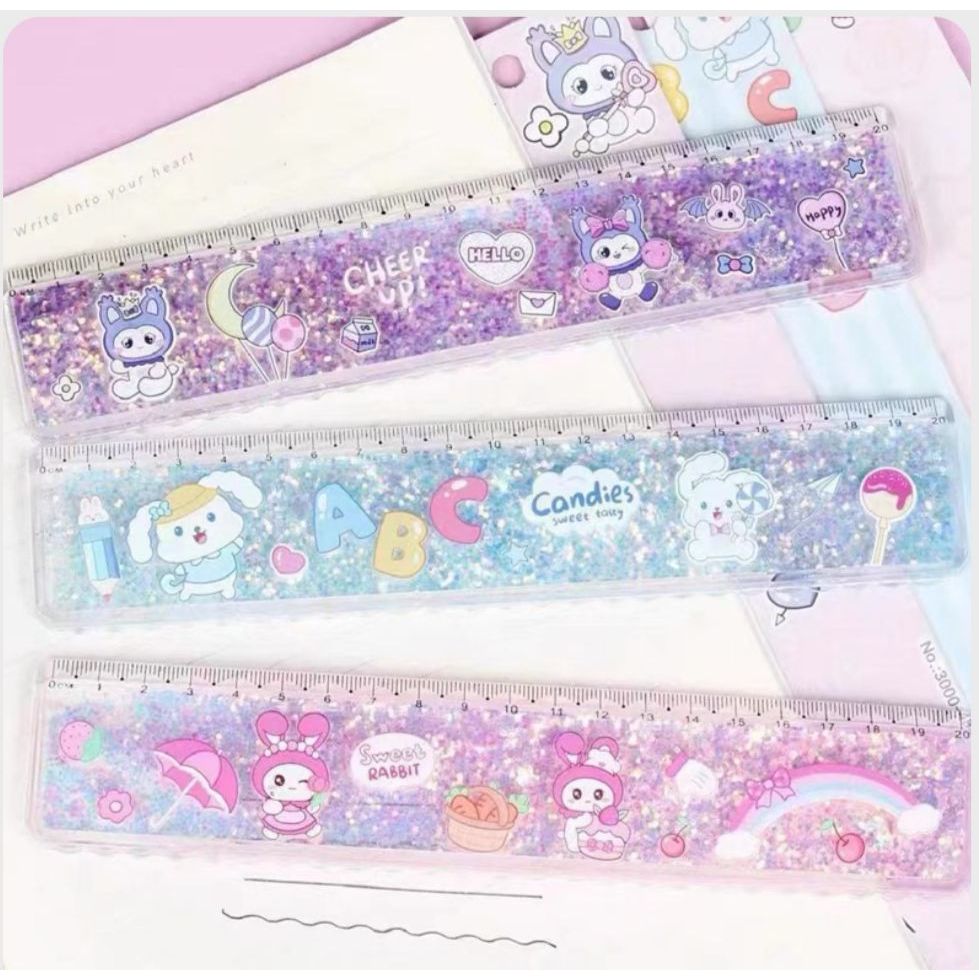 Sanrio LABUBU PIKACHU CAPYBARA LITTLE PONY Glitter Water Ruler 20cm ...